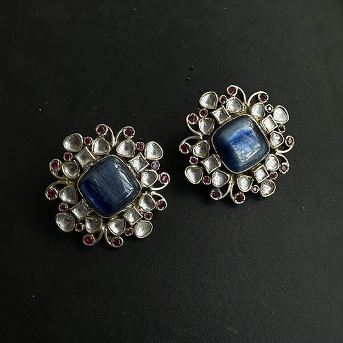 Pure silver earrings with white/blue stone – Hira Store